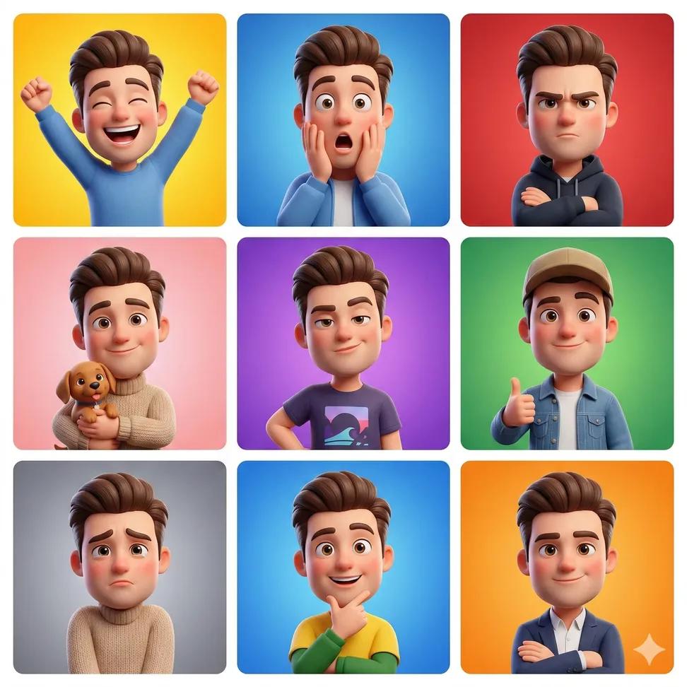 3D Cartoon Avatar Character Grid Prompt (Pixar Style) - AI Prompt ...