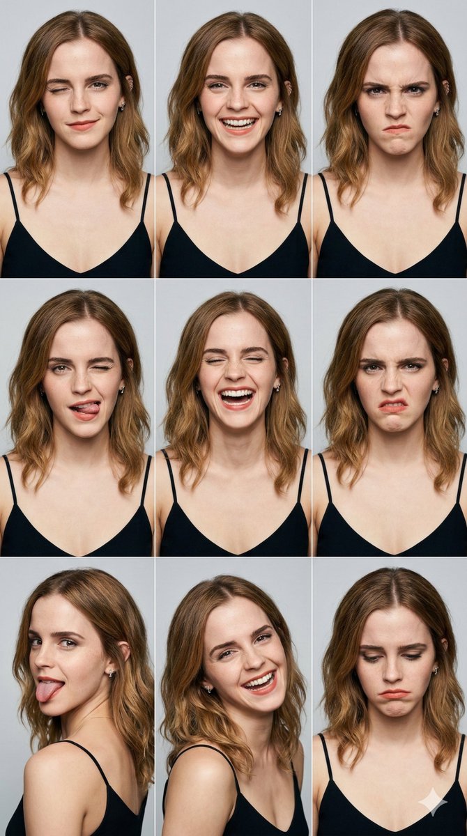 3x3 Grid Portrait Photos with Differentiated Expressions - AI Prompt ...