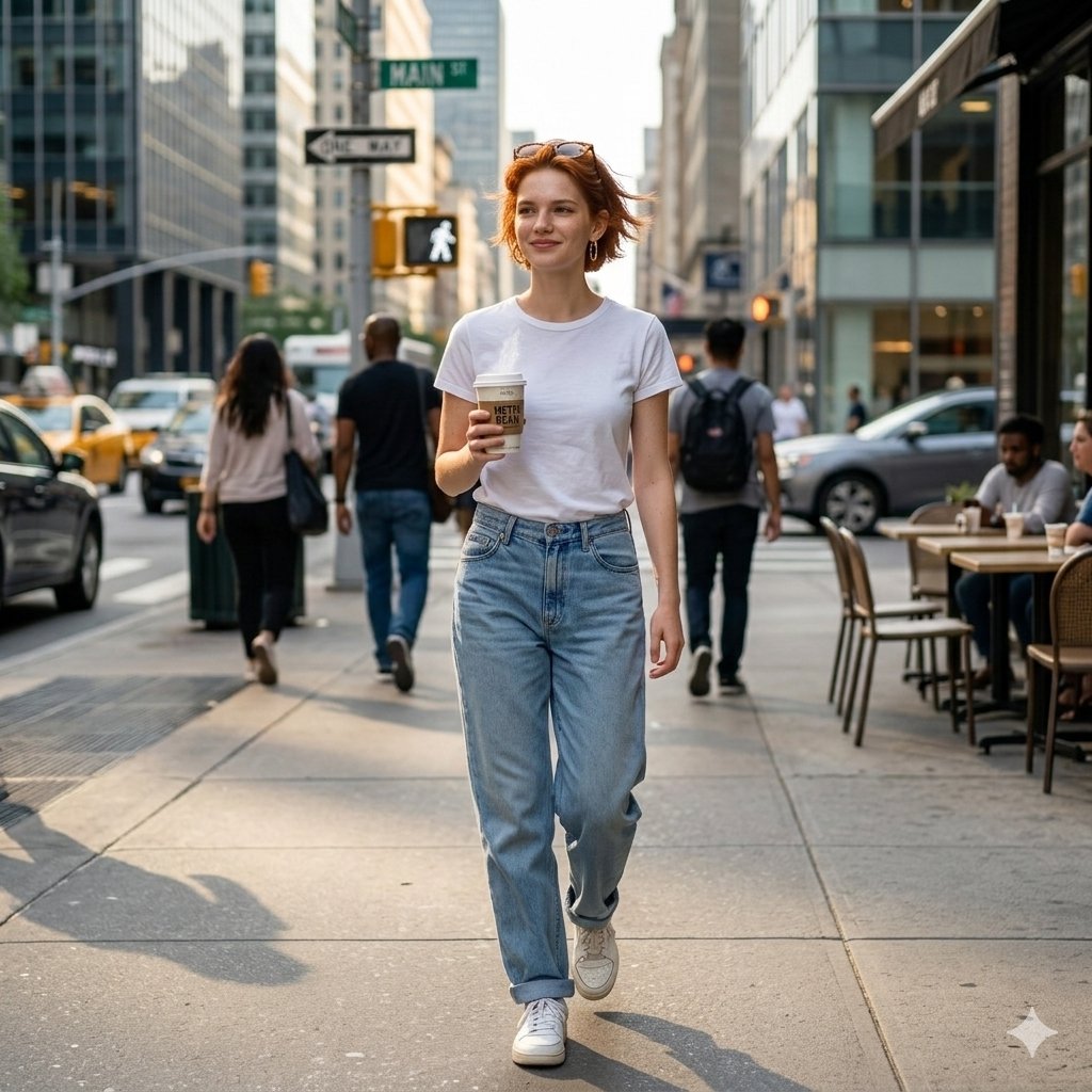 Candid Street Photo of Woman Walking in City - AI Prompt | CreateVision