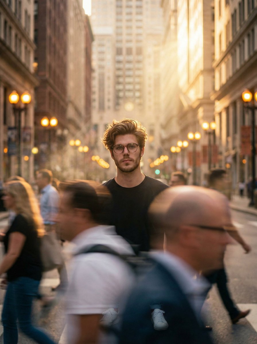 Cinematic Portrait in a Busy City Street - AI Prompt | CreateVision