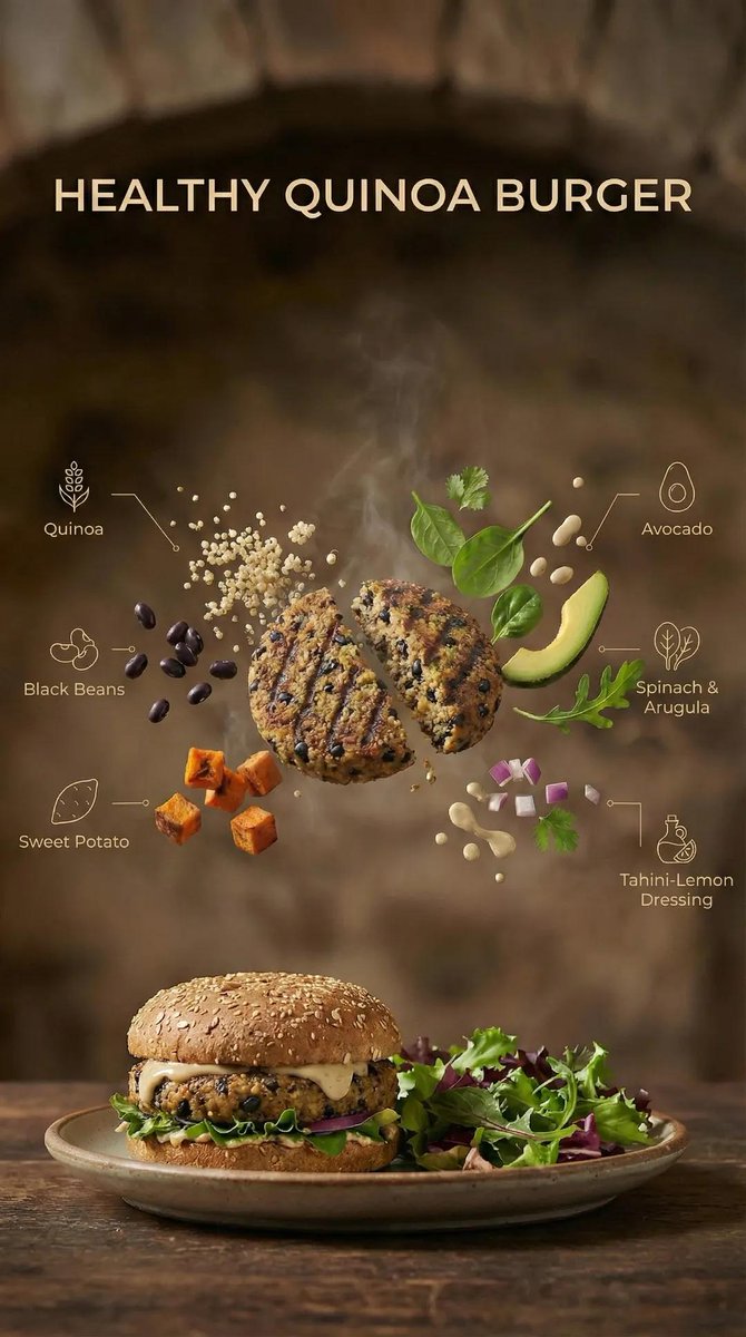 Exploded View Quinoa Burger Commercial Photography Prompt - AI Prompt ...