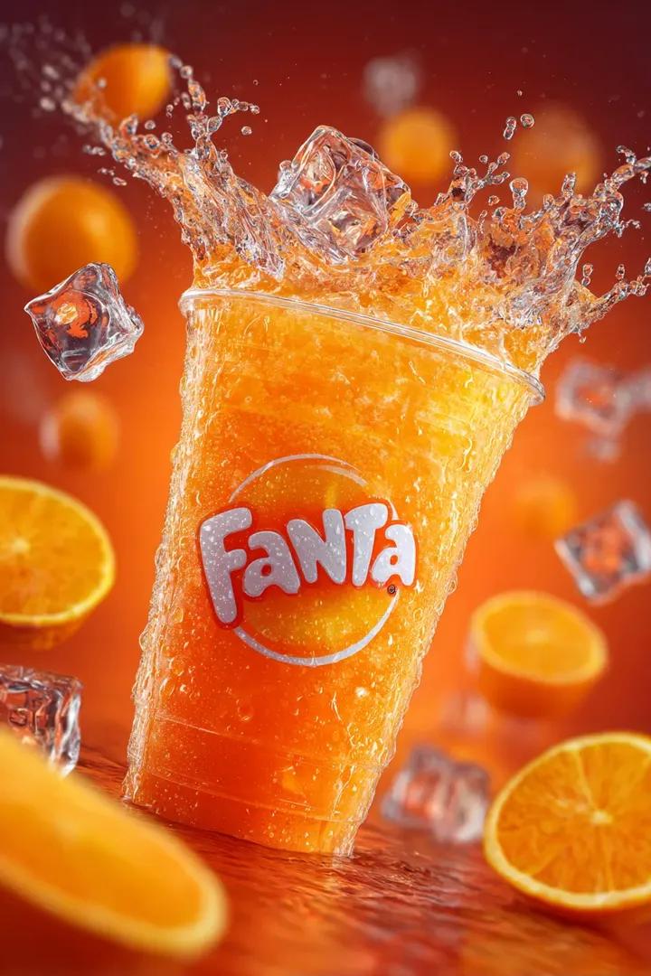 Fanta Soda Product Photography with Splashes - AI Prompt | CreateVision