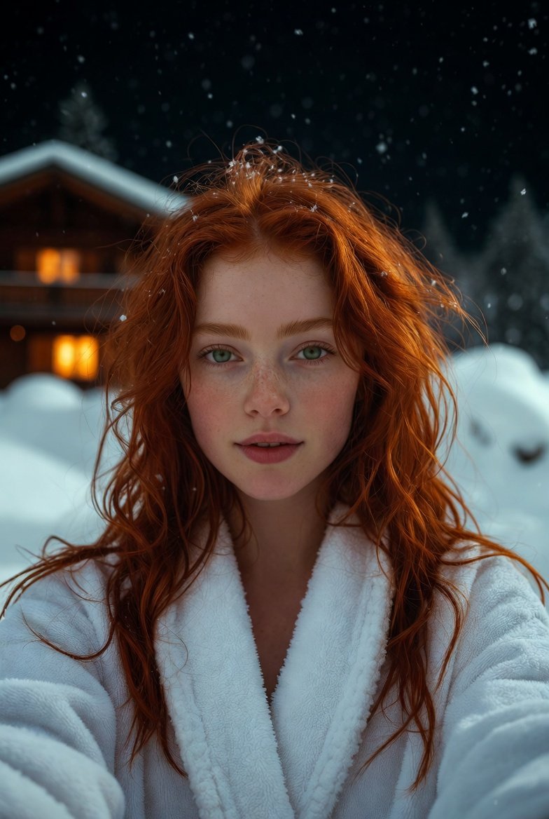 Flash Selfie in Snow at Alpine Chalet Prompt - AI Prompt | CreateVision