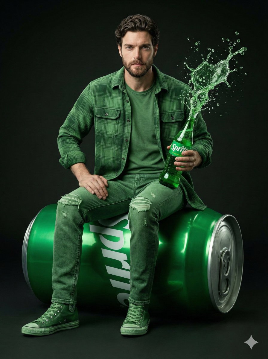Giant Sprite Can Product Shot with Subject - AI Prompt | CreateVision