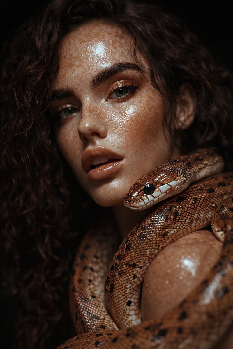 Portrait hyper-réaliste brillant avec serpent - AI Prompt | CreateVision