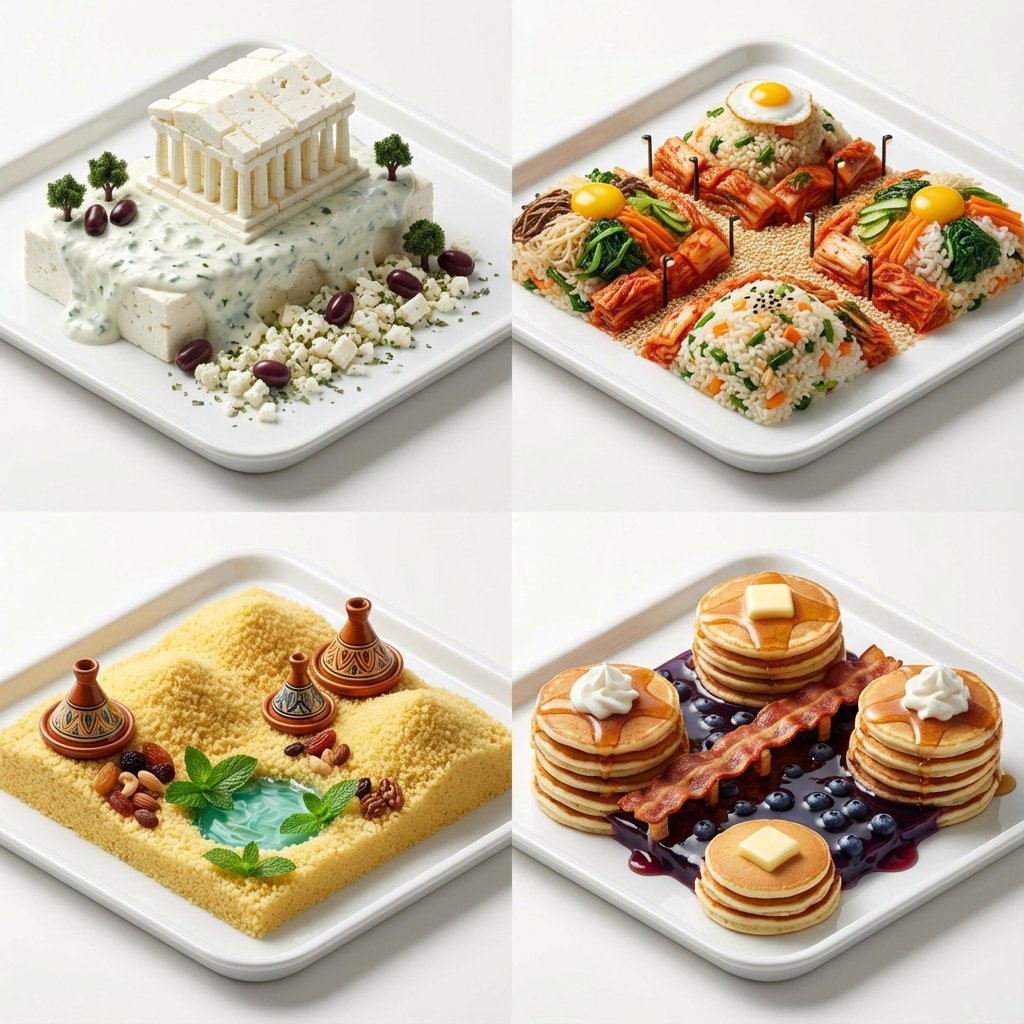 Cuadrícula de paisajes de comida en miniatura hiperrealistas - AI ...