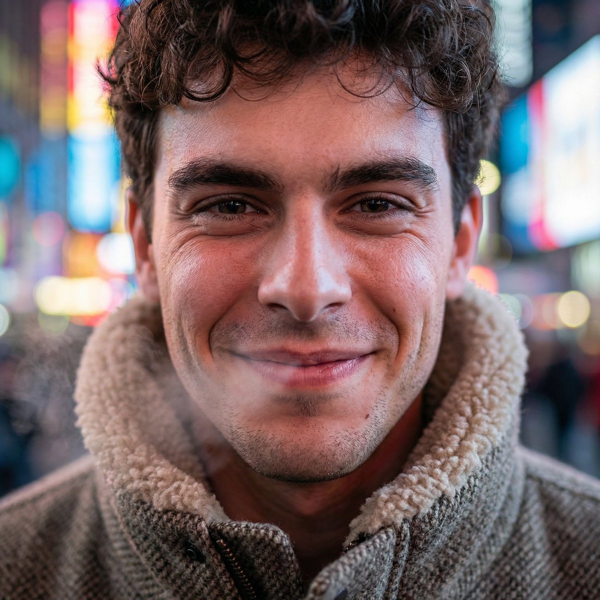 Hyper-Realistic Neon Times Square Portrait - AI Prompt | CreateVision