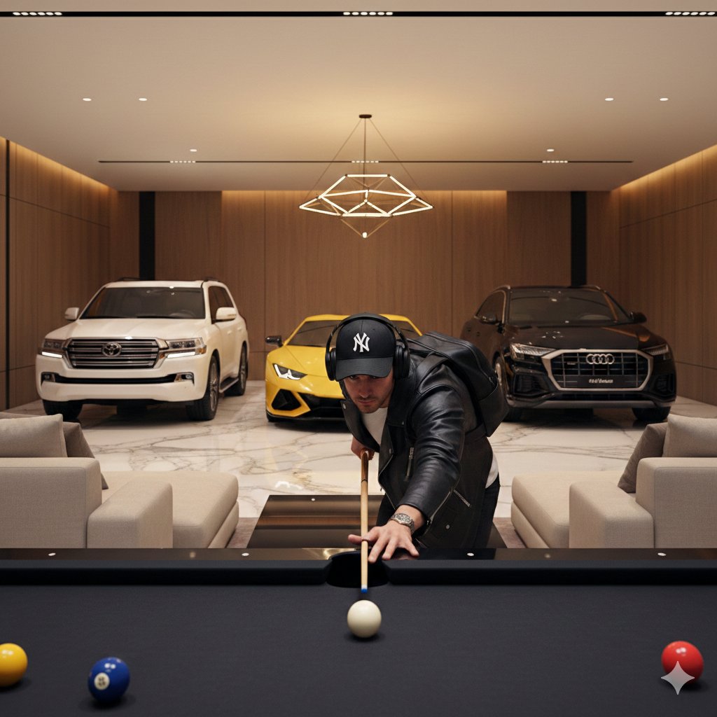 Luxury Lifestyle Billiards Scene with High-End Cars - AI Prompt ...
