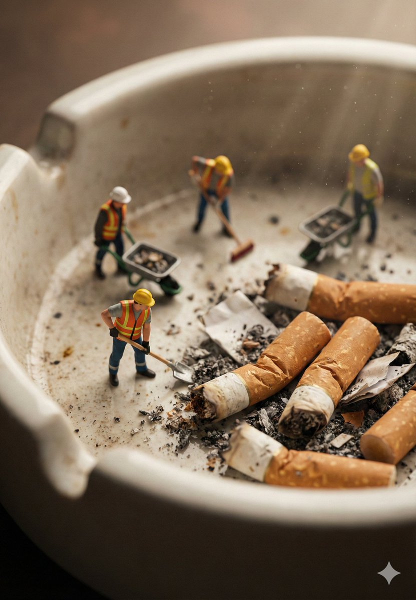 Macro Photography of Miniature Workers Cleaning Ashtray - AI Prompt ...