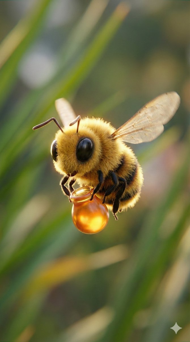 Macro Render of Fuzzy Bee Character with Honey Droplet - AI Prompt ...
