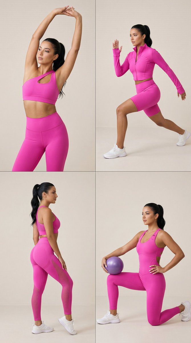 Nano Banana Pro Fitness Editorial Grid Prompt (Pink Activewear) - AI ...