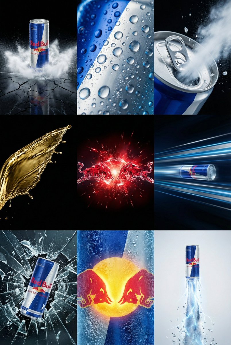 Red Bull Commercial Grid Collage Prompt (JSON) - AI Prompt | CreateVision