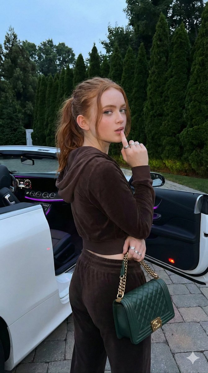 Sadie Sink Cinematic Evening Portrait with Luxury Car - AI Prompt ...