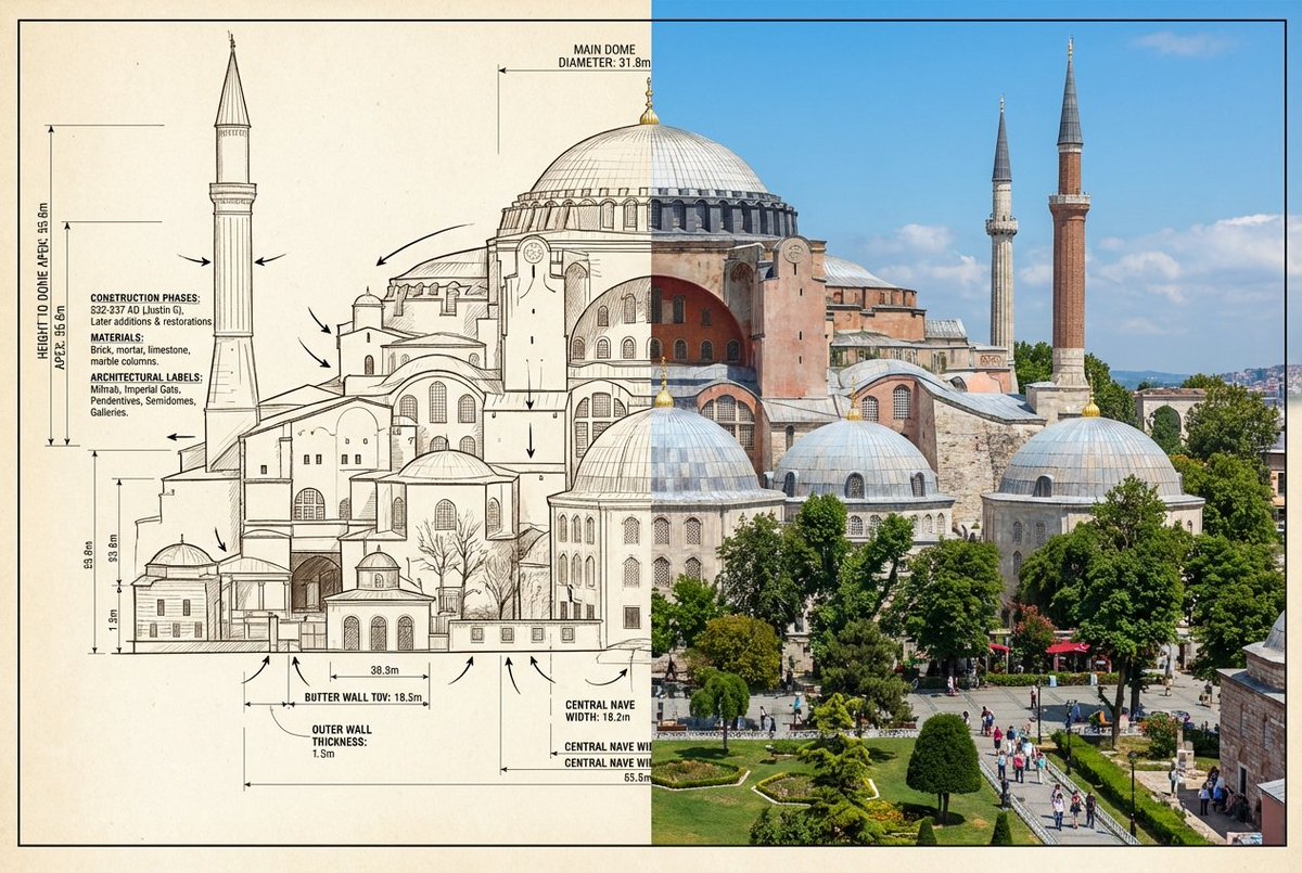 Side-by-Side Architectural Comparison of Hagia Sophia - AI Prompt ...