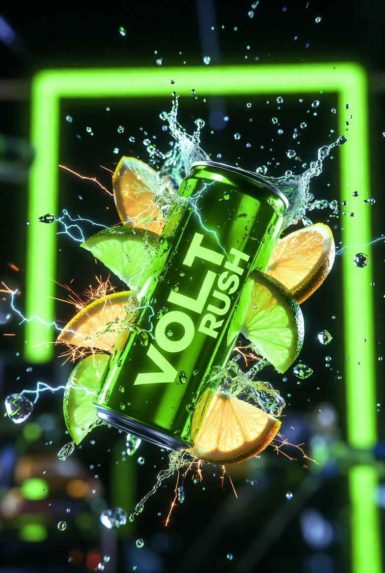 Ultra-Cinematic Product Photography of 'VOLT RUSH' Energy Drink - AI ...