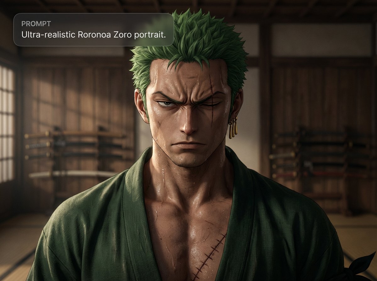 Ultra-realistic Roronoa Zoro portrait - AI Prompt | CreateVision